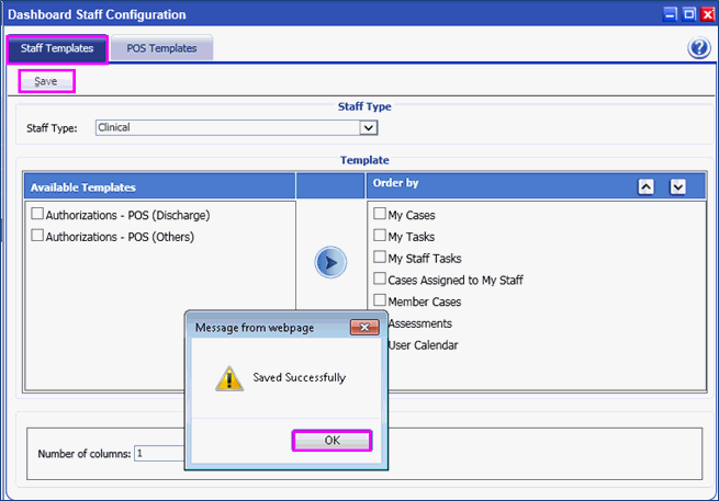Dashboard Staff Configuration